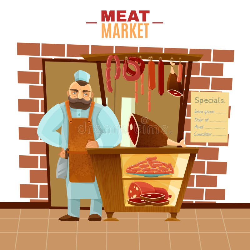 Slager Cartoon Illustration Vector Illustratie - Illustration of menu ...