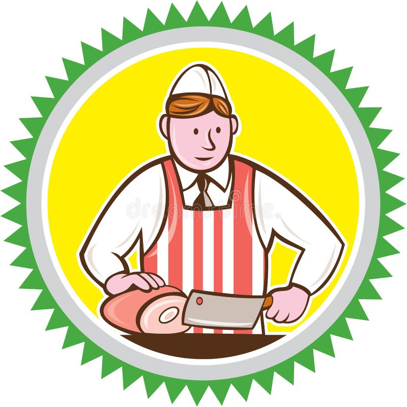 Slager Chopping Ham Rosette Cartoon Vector Illustratie - Illustration ...