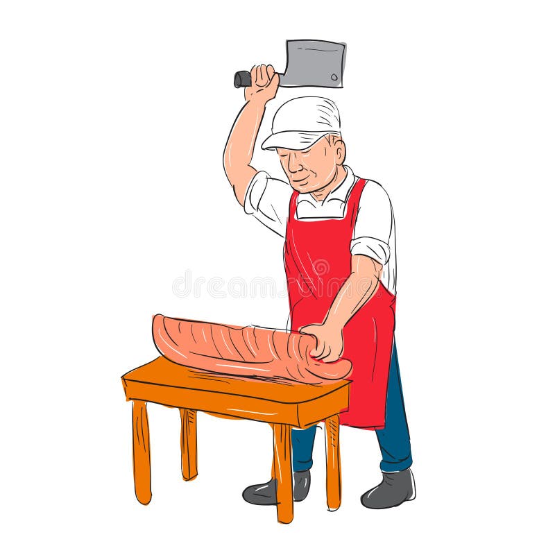 Slager Cutting Meat Cartoon Vector Illustratie - Illustration of ...