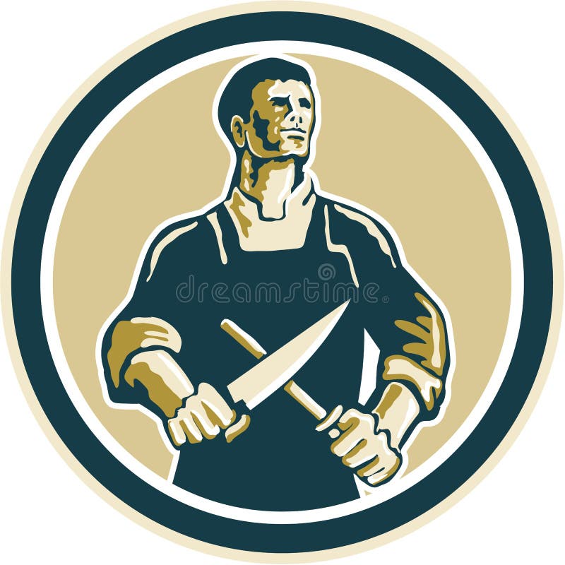 Slager Retro Cutter Knife Circle Vector Illustratie - Illustration of ...