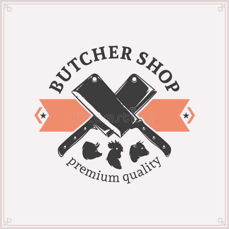 Slager Shop Logo, Het Malplaatje Van Het Vleesetiket Vector Illustratie ...