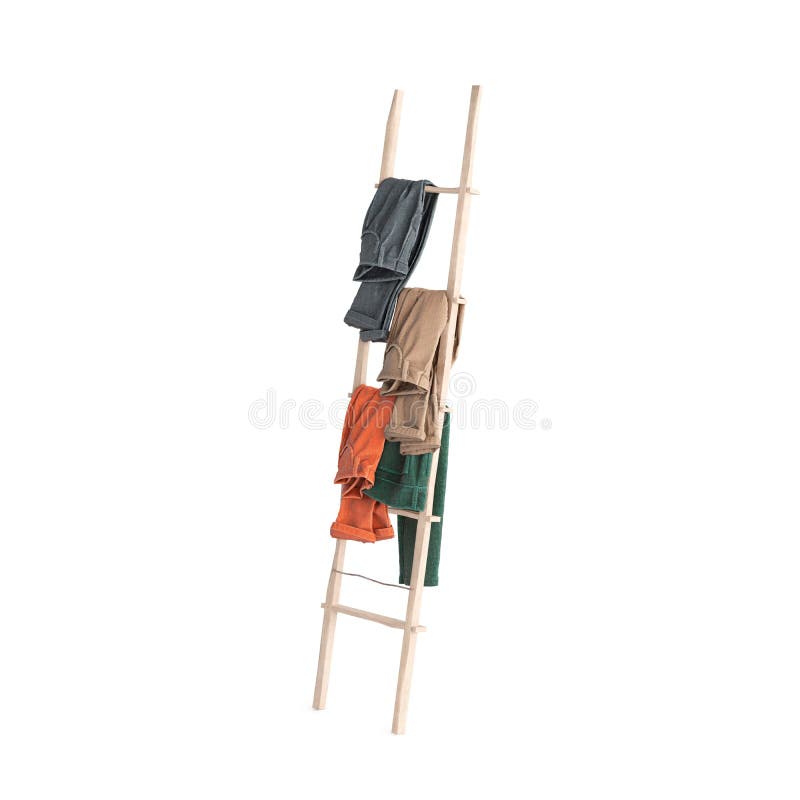 Slant View of a 3d-rendered Ladder with Clothes Against a White ...