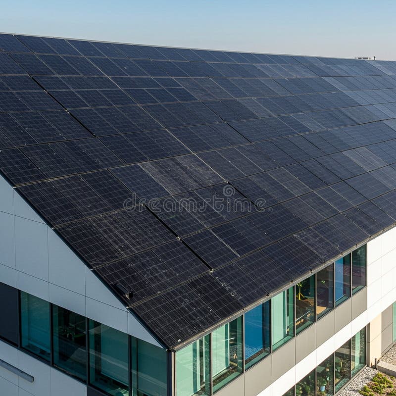 Slanted Rooftop Covered with an Array of Photovoltaic Solar Panels ...