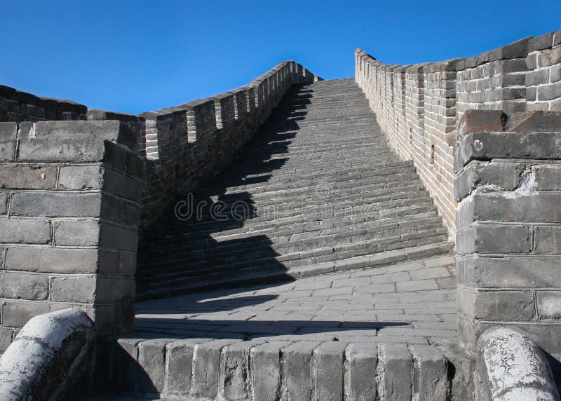 Slanting Steps at Great Wall of China Stock Image - Image of ...
