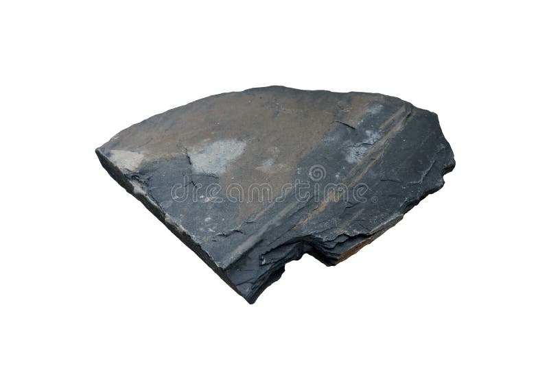 A Slab of Black Slate Metamorphic Rock Isolated on White Background ...