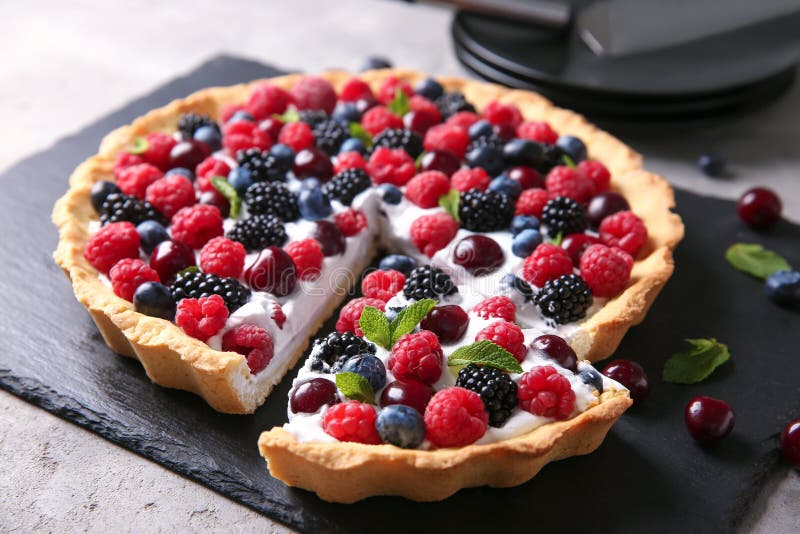 Slate Plate with Delicious Berry Pie on Table Stock Image - Image of ...