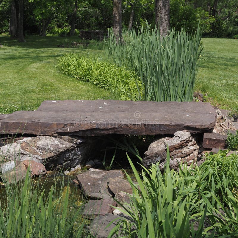 A Small Slate Rock is the Bridge Over this Stream. Stock Image - Image ...