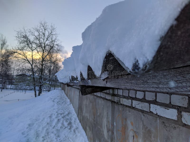 Slate Roof of an Old Building Covered with Snow. Stock Photo - Image of ...