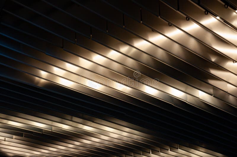 View of the Slatted Ceiling Structures with Lamps Inside. Stock Image ...