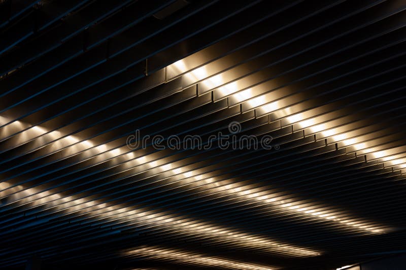 View of the Slatted Ceiling Structures with Lamps Inside. Stock Image ...