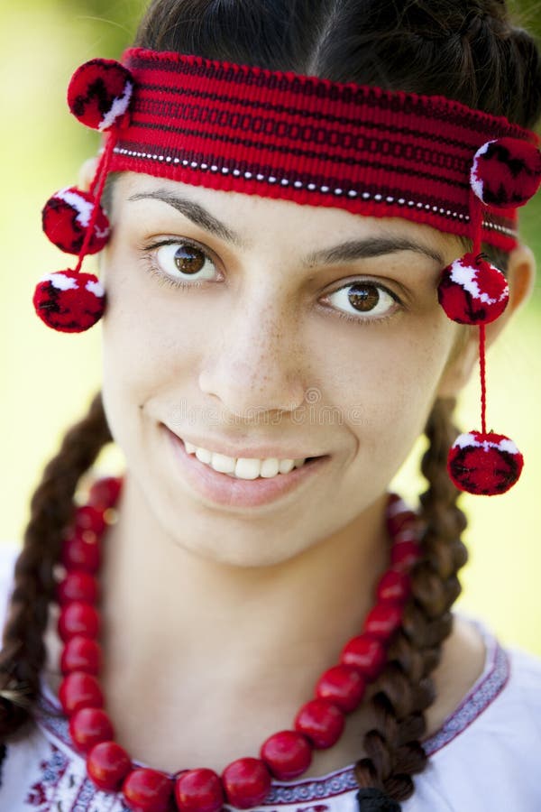 Slav girl at green meadow. stock photo. Image of fashion - 25216490