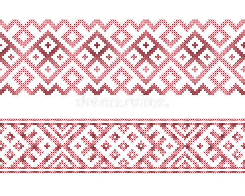 Slavic Ethnic Borders, Seamless Pattern, Cross Stitch Embroidery Style ...