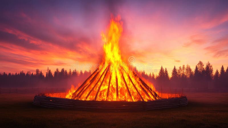 Slavic Winter Solstice Celebration with Bonfire at Dusk Stock Image ...