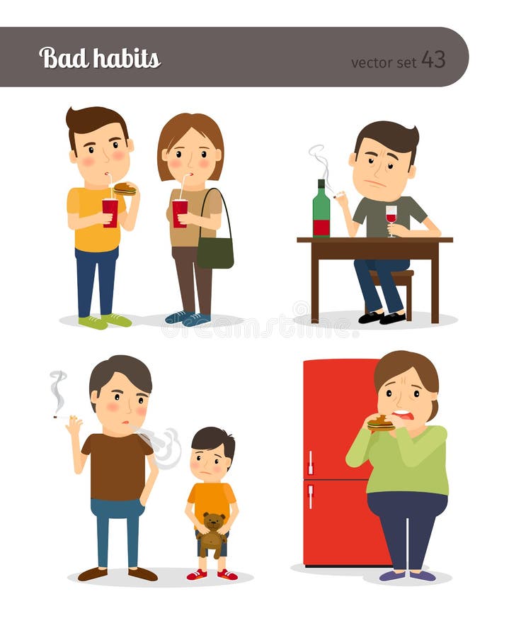 Slechte Gewoonten Dronkenschap En Het Te Veel Eten Vector Illustratie ...