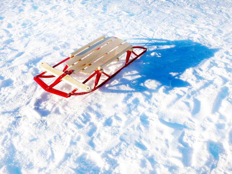 Sled in Fresh Snow Tracks Fun Fast Playing in Winter Stock Photo ...