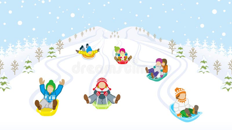 Sledding Kids in Snowy Mountain Stock Vector - Illustration of resort ...