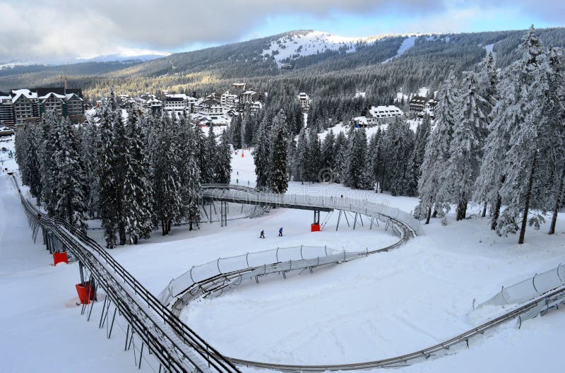 Sledding on the rails stock image. Image of snow, cold - 173041487