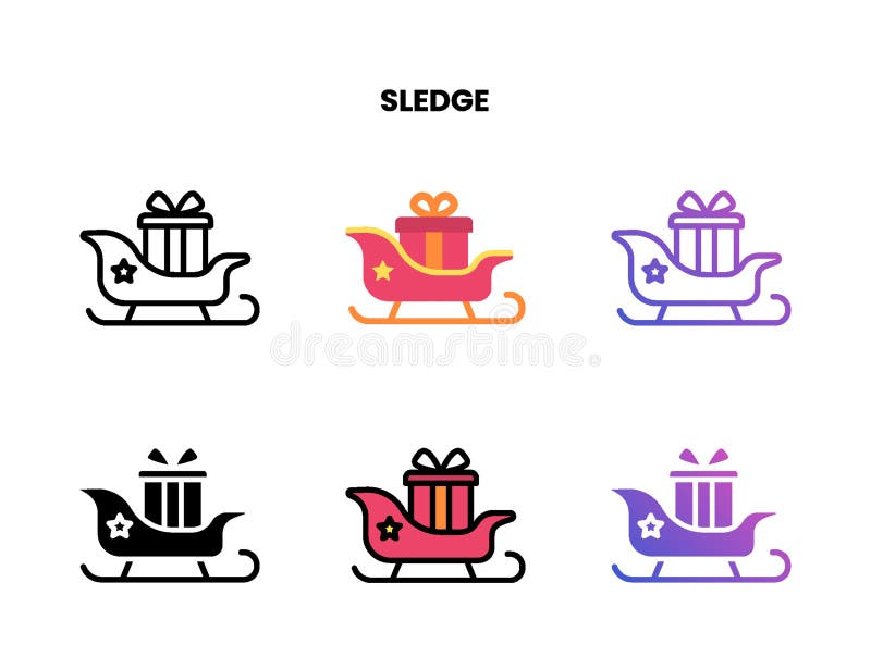 Sledge with Gift Box Icon with Different Style. Stock Vector ...