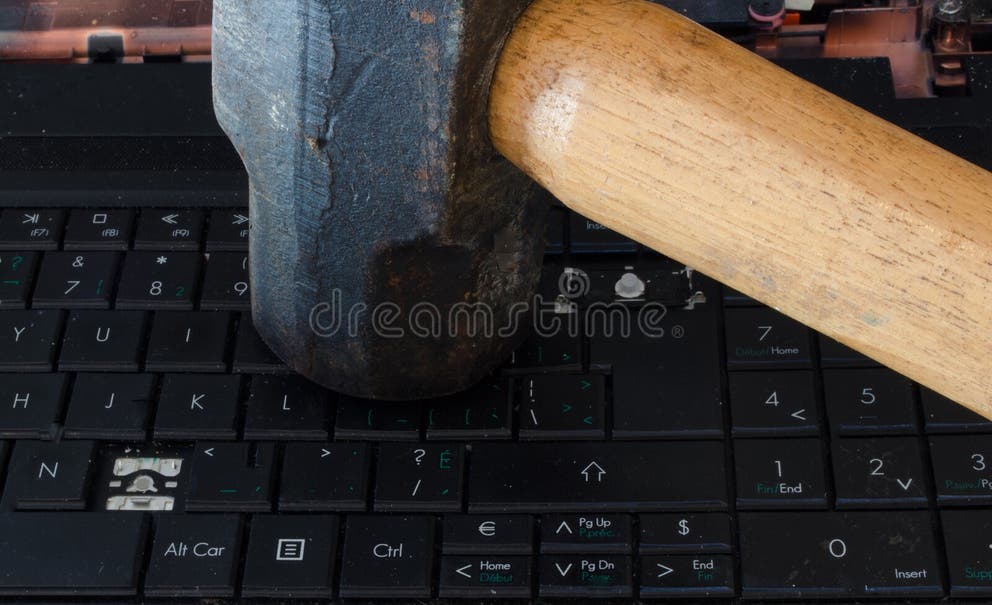Sledge Hammer Hitting Laptop Computer Keyboard Stock Photo - Image of ...