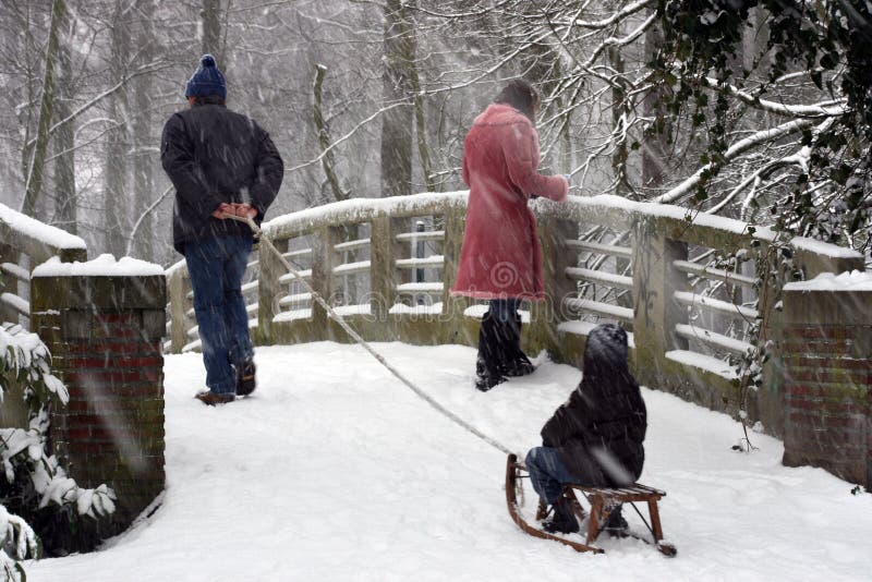 Sledge over the bridge stock image. Image of cold, mother - 1983943