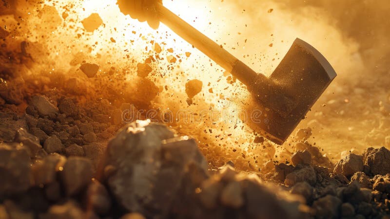 Sledgehammer Hitting Rocks Creating Dust and Debris in the Air. Stock ...