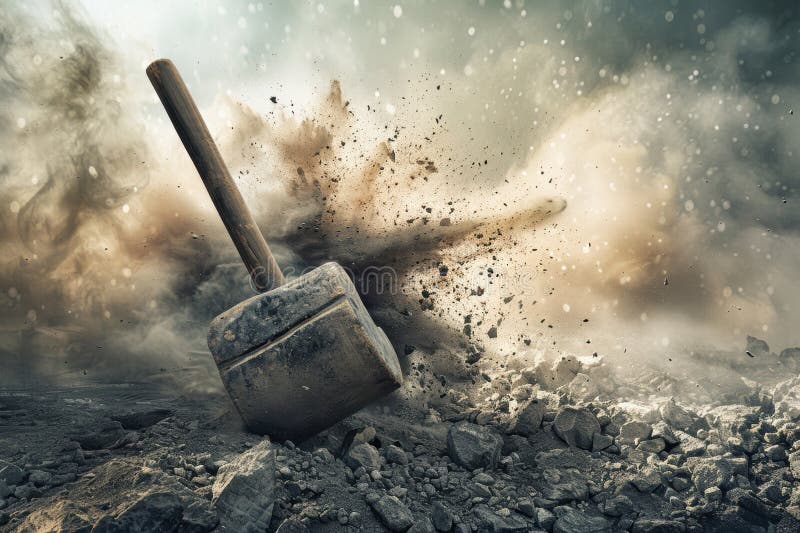 Dramatic Impact of Sledgehammer on Concrete at Construction Site for ...