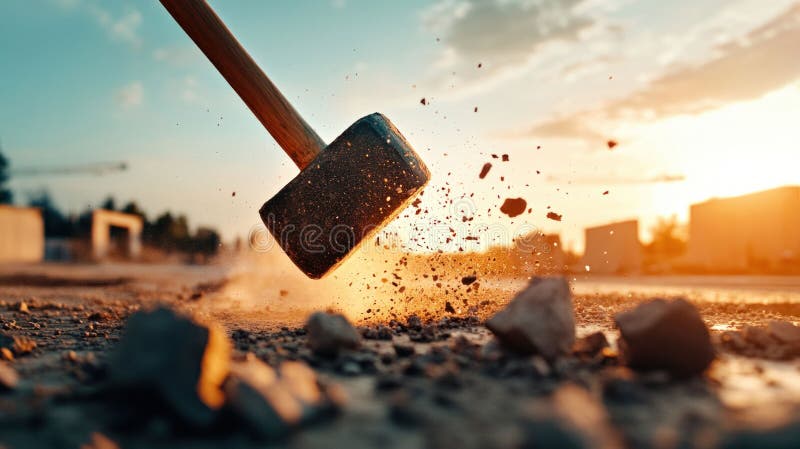 Sledgehammer Striking Rock in Dramatic Scene Stock Illustration ...