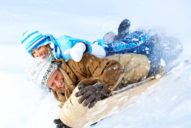 Sledging stock photo. Image of lovers, outdoor, cool, couple - 7531488