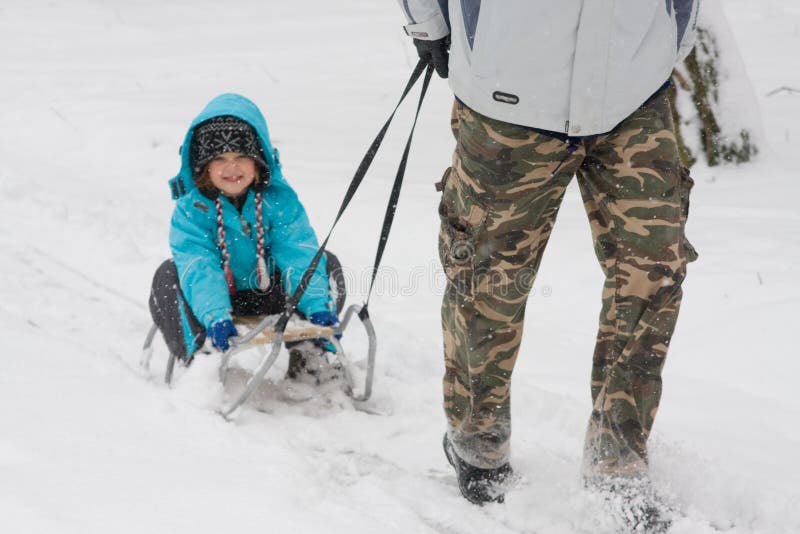 Sledging in a blizzard stock photo. Image of january, fathers - 7461212
