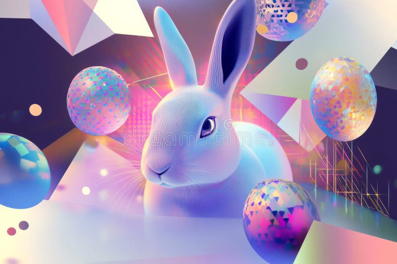 A Sleek, Abstract Easter Bunny Surrounded by Geometric Patterns and ...