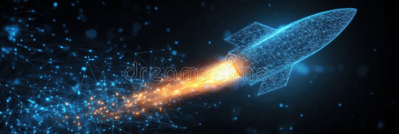 A Sleek, Abstract Rocket Takes Off Surrounded by a Burst of Glowing ...