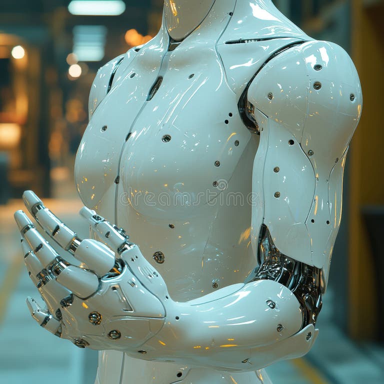 A Sleek, Advanced Humanoid Robot is Depicted in an Industrial Setting ...