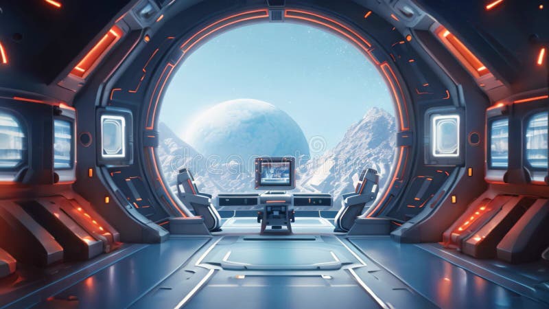 A Sleek and Advanced Sci-fi Space Station Featuring Two Monitors and a ...