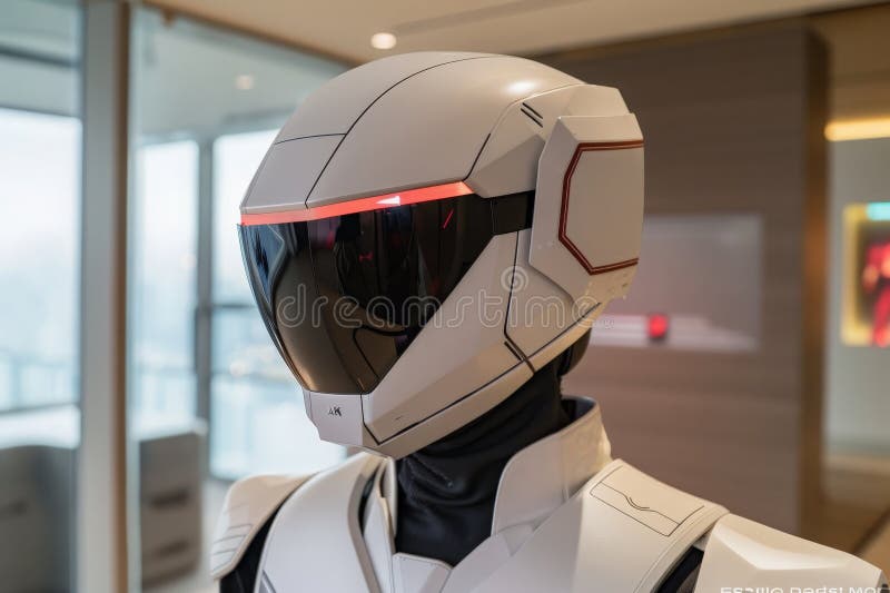 Futuristic Security Robot Standing Guard in Modern Office during ...