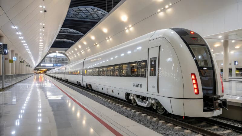 The Train, Which Appears Sleek and Aerodynamic, is a Light, almost ...