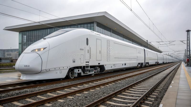 The Train, Which Appears Sleek and Aerodynamic, is a Light, almost ...