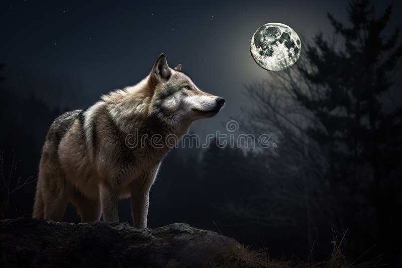 A Sleek and Agile Grey Wolf Howling at the Moon, Showing Off Its Sleek ...