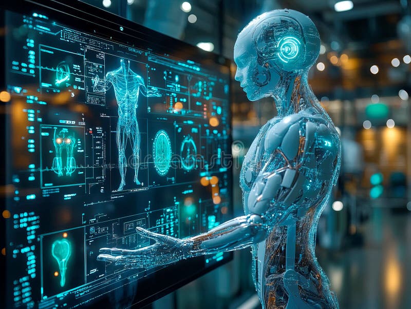 A Sleek, AI-driven Humanoid Robot Stands in a High-tech Lab Environment ...