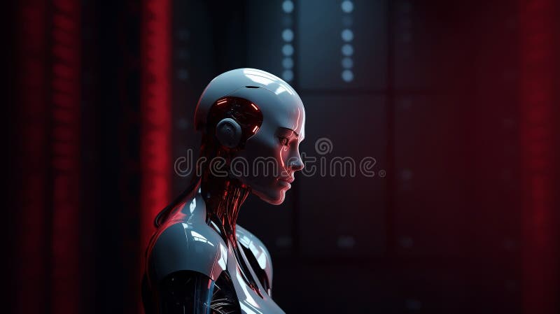 Sleek AI Robot, Side Profile, Dark Scene Stock Illustration ...