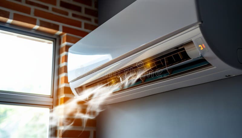 Sleek Air Conditioner Blowing Cool Air Indoors Stock Image - Image of ...