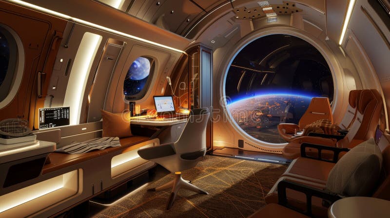 Sleek Aircraft Cabin with Panoramic Glass View of Mars, Featuring High ...