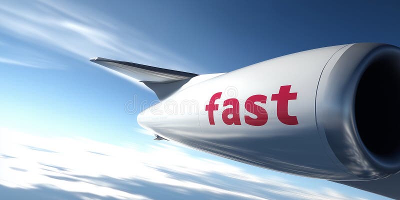 Airplane Engine with "Fast" Label Above the Clouds Stock Illustration ...