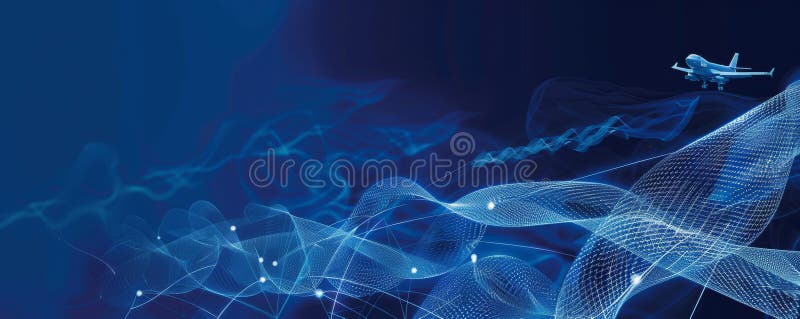 Sleek Airplane Traversing Abstract Digital Airwaves in a Dynamic ...