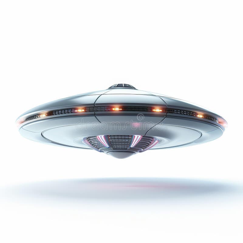 Mystical UFO Spacecraft Hovering, White Backdrop, Ai Generated Stock ...