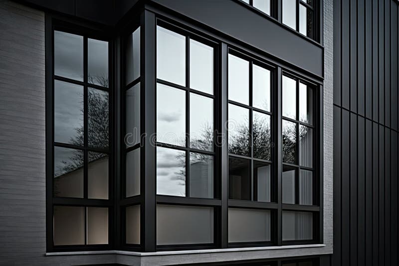 Sleek, Aluminum Windows with Black Frames and White Sills Stock ...