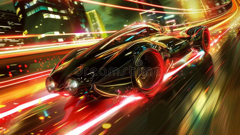Sleek Anime Inspired Hovercar Racing on a Neon Lit Cyber Highway in a ...