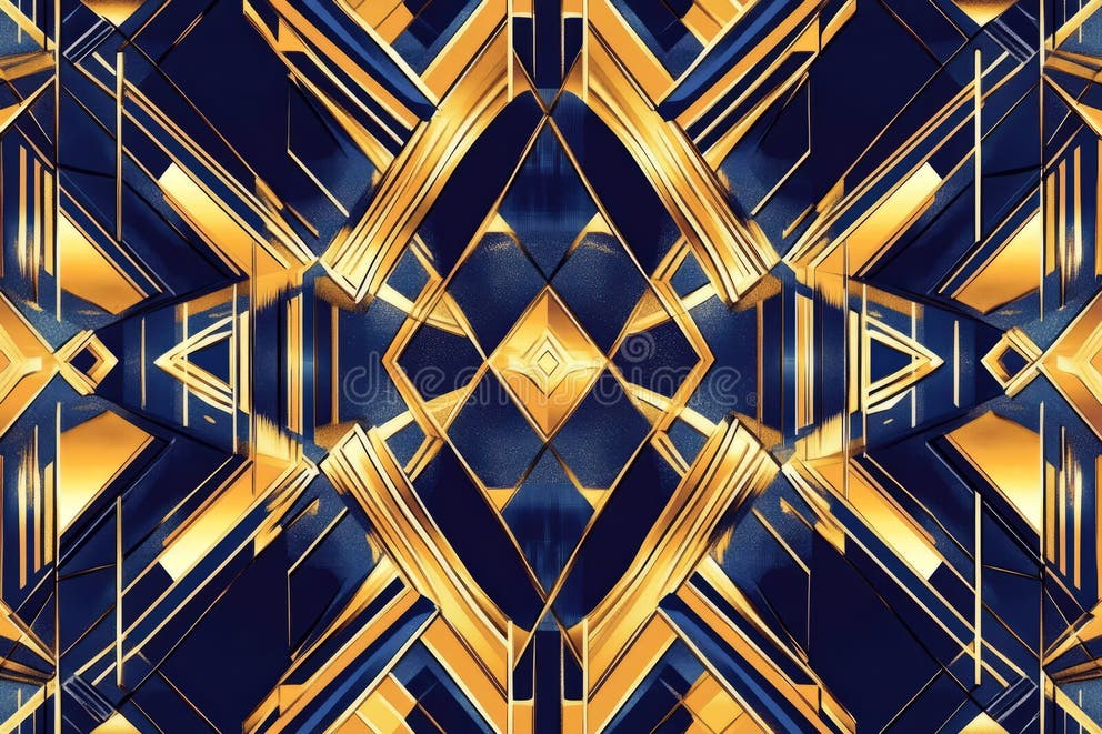 A Sleek Art Deco Inspired Geometric Pattern with Gold and Navy Blue ...