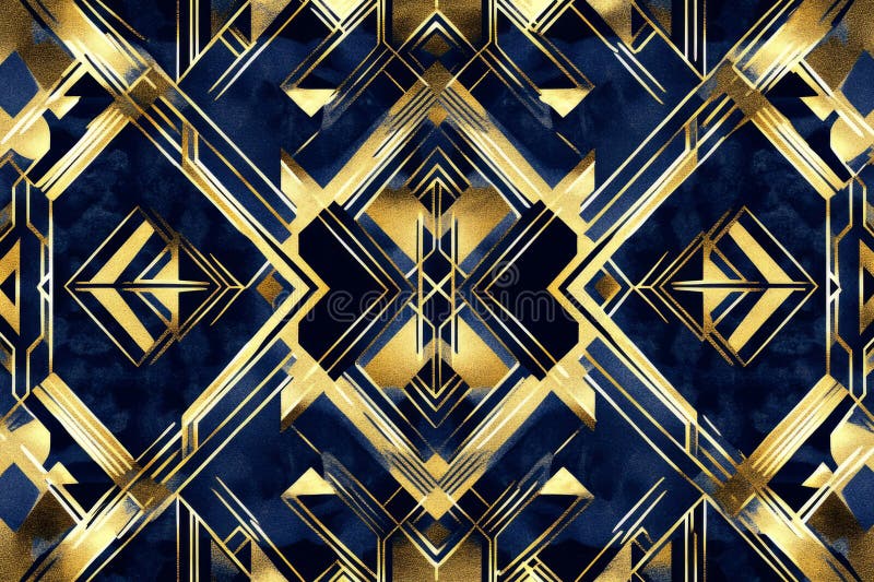 A Sleek Art Deco Inspired Geometric Pattern with Gold and Navy Blue ...
