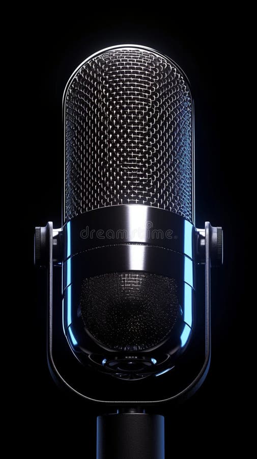 Sleek Audio Device Metal Microphone Showcased on a Black Backdrop Stock ...