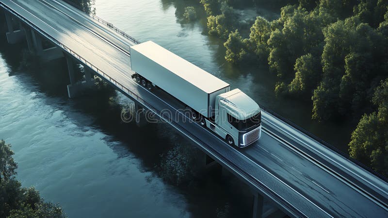 Sleek Autonomous Semi-Truck Pulling High-Tech Trailer on Open Road ...